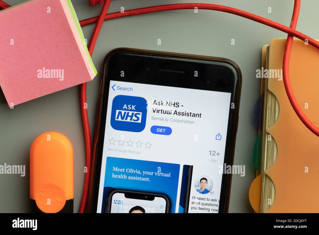 New York, United States - 7 November 2020: Ask NHS app store logo on ...