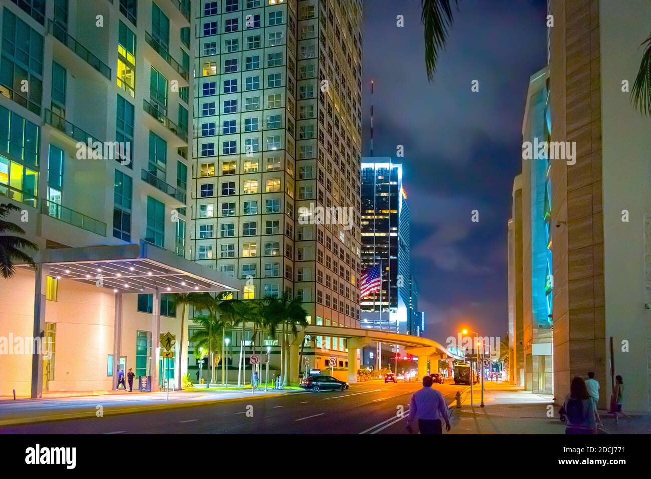 Colorful skyscrapers in downtown Miami at night. Southern Florida, USA ...