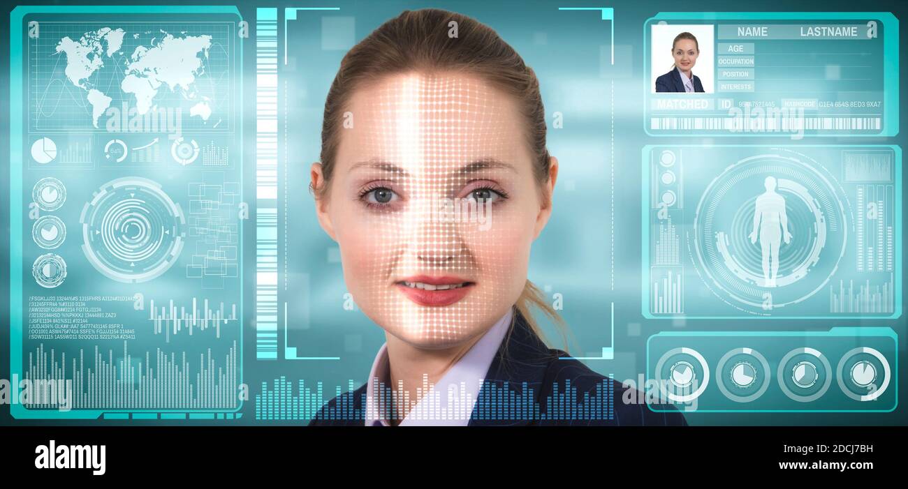 Facial recognition technology scan and detect people face for identification . Future concept ...