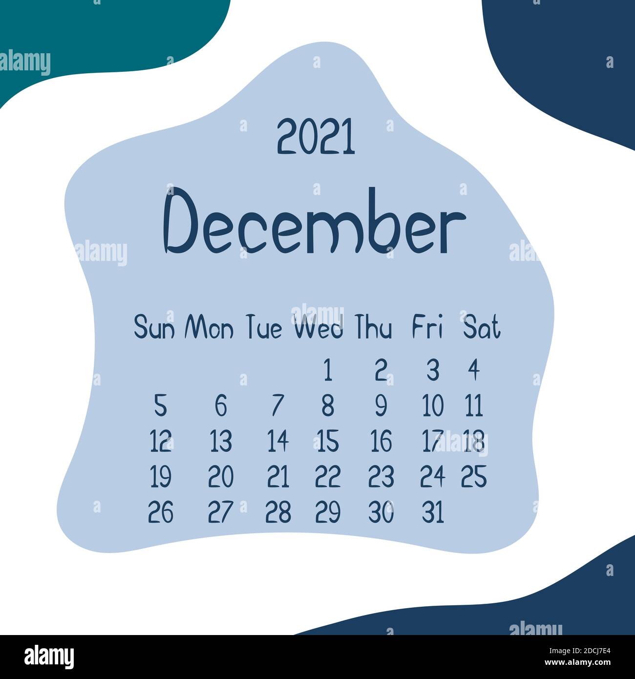 2021 december calendar with abstract shapes on background. Colorful ...