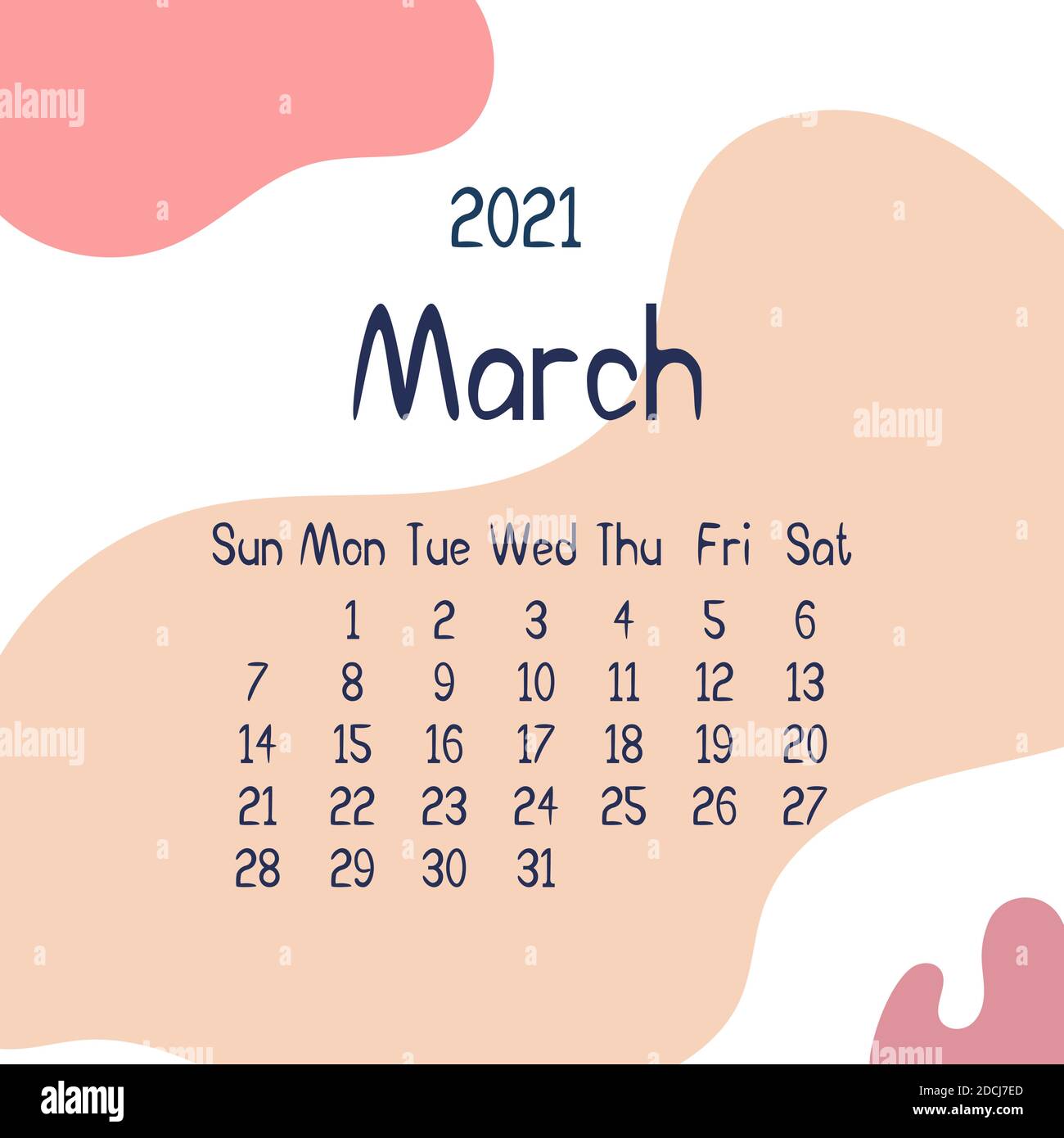 2021 march calendar with abstract shapes on background. Colorful modern ...