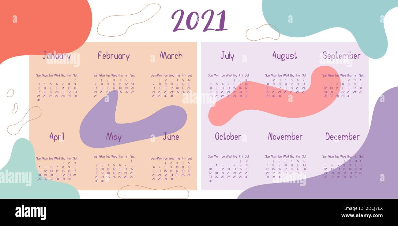 2021 calendar with abstract shapes on background. Colorful modern ...