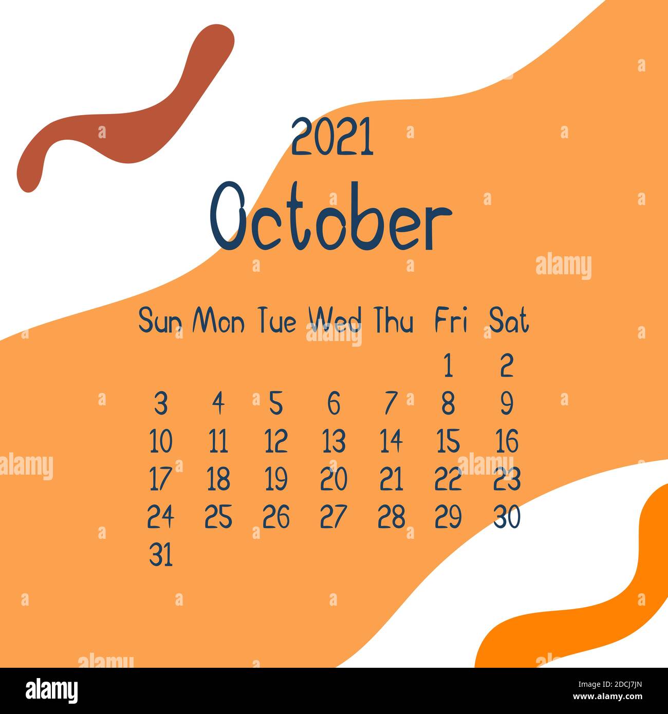 2021 october calendar with abstract shapes on background. Colorful ...