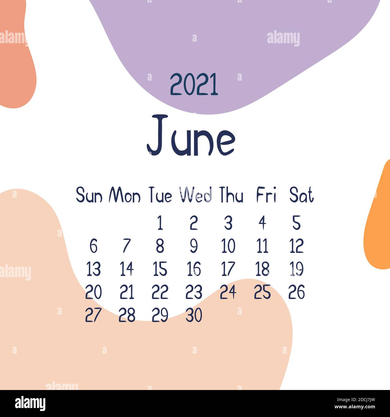 2021 june calendar with abstract shapes on background. Colorful modern ...