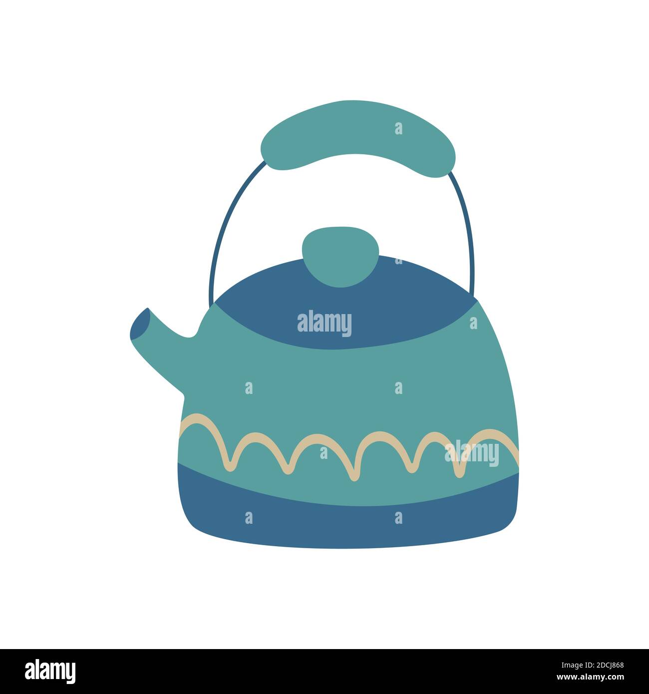Cute blue teapot with white ptint.. Colorful cartoon vector isolated ...