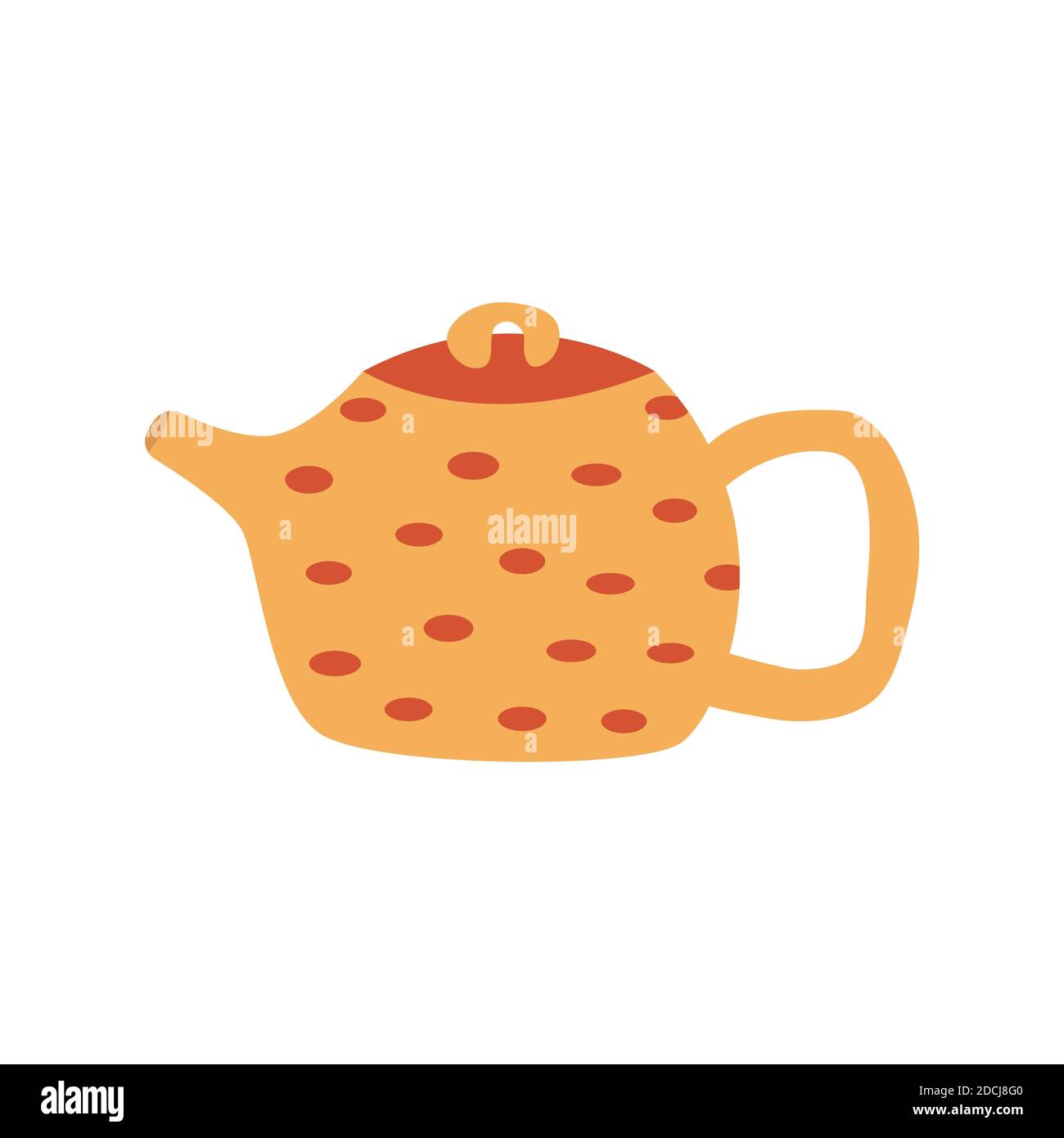 Cute yellow teapot with red polka dots. Colorful cartoon vector ...