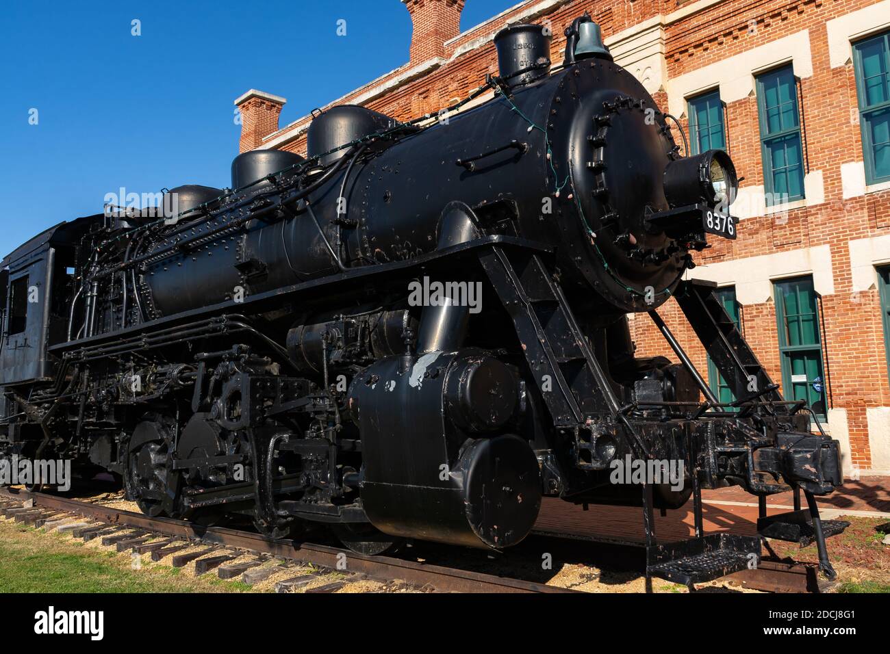 Old train locomotive in small Midwest town. Amboy, Illinois, USA Stock ...