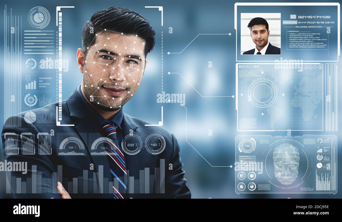Facial recognition technology scan and detect people face for identification . Future concept ...