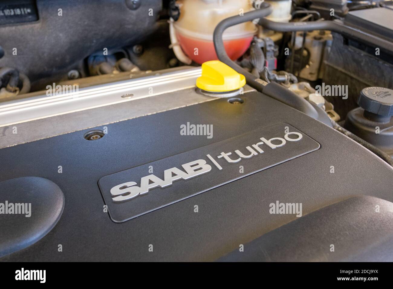 view under the hood of a Saab Turbo Stock Photo - Alamy