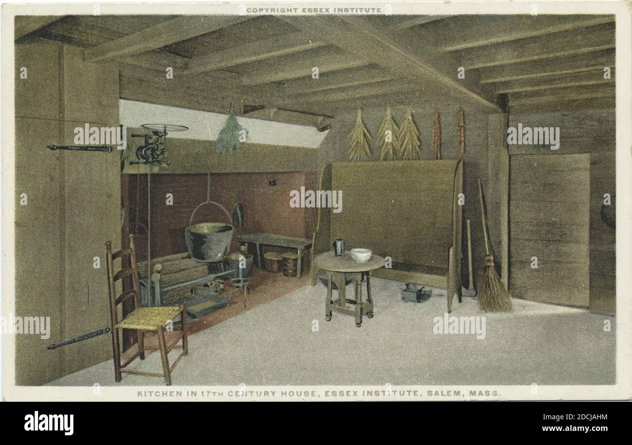 Kitchen in 17th Century House, Essex Institute, Salem, Mass., still ...
