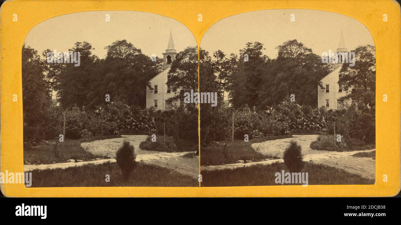 Winding path leads to church set among trees., still image ...