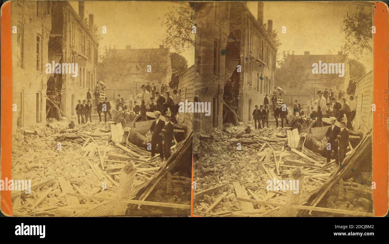 Debris and damaged buildings from explosion., still image, Stereographs ...
