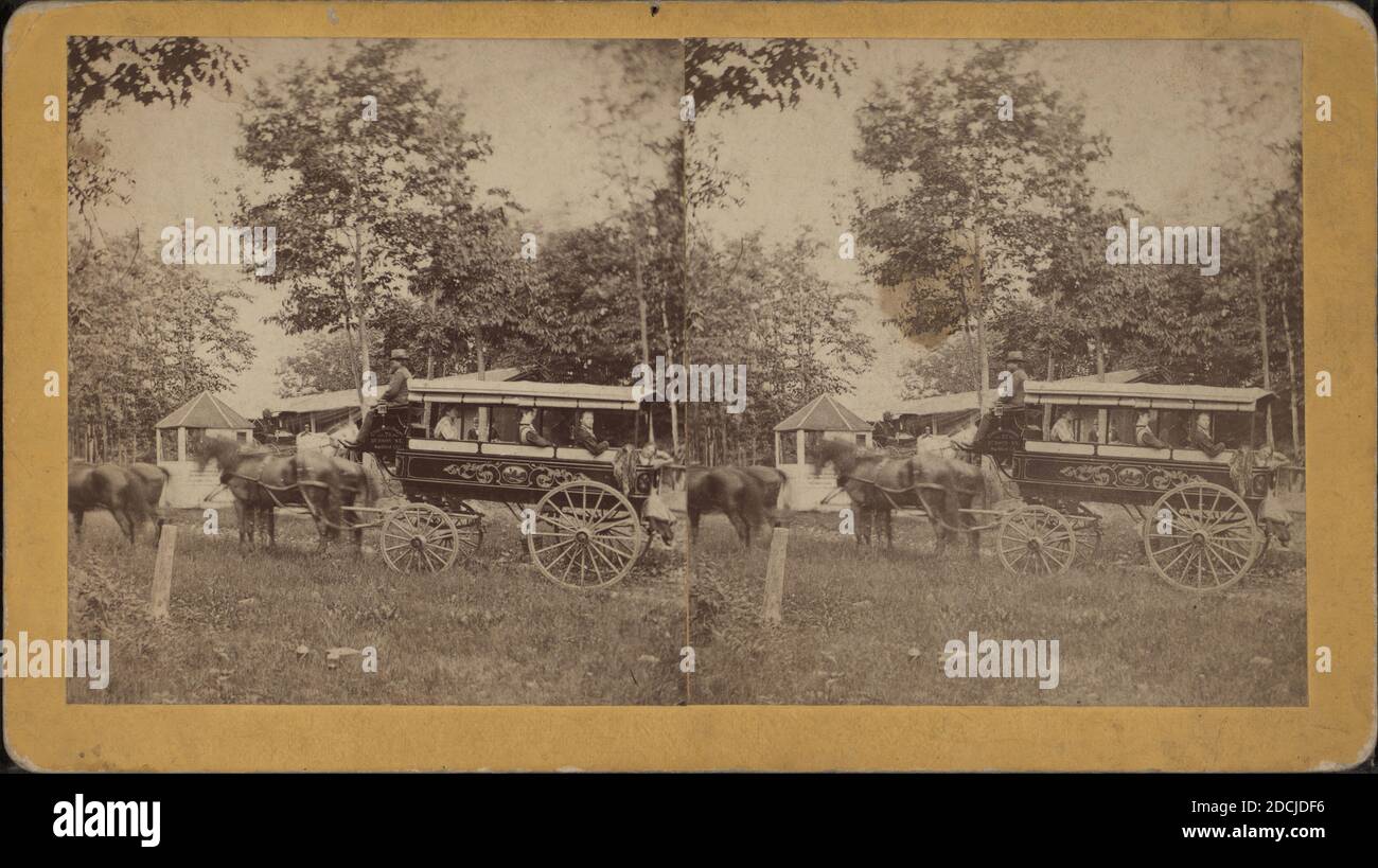 Several young women in a horse-drawn omnibus at the tower on Talcott ...