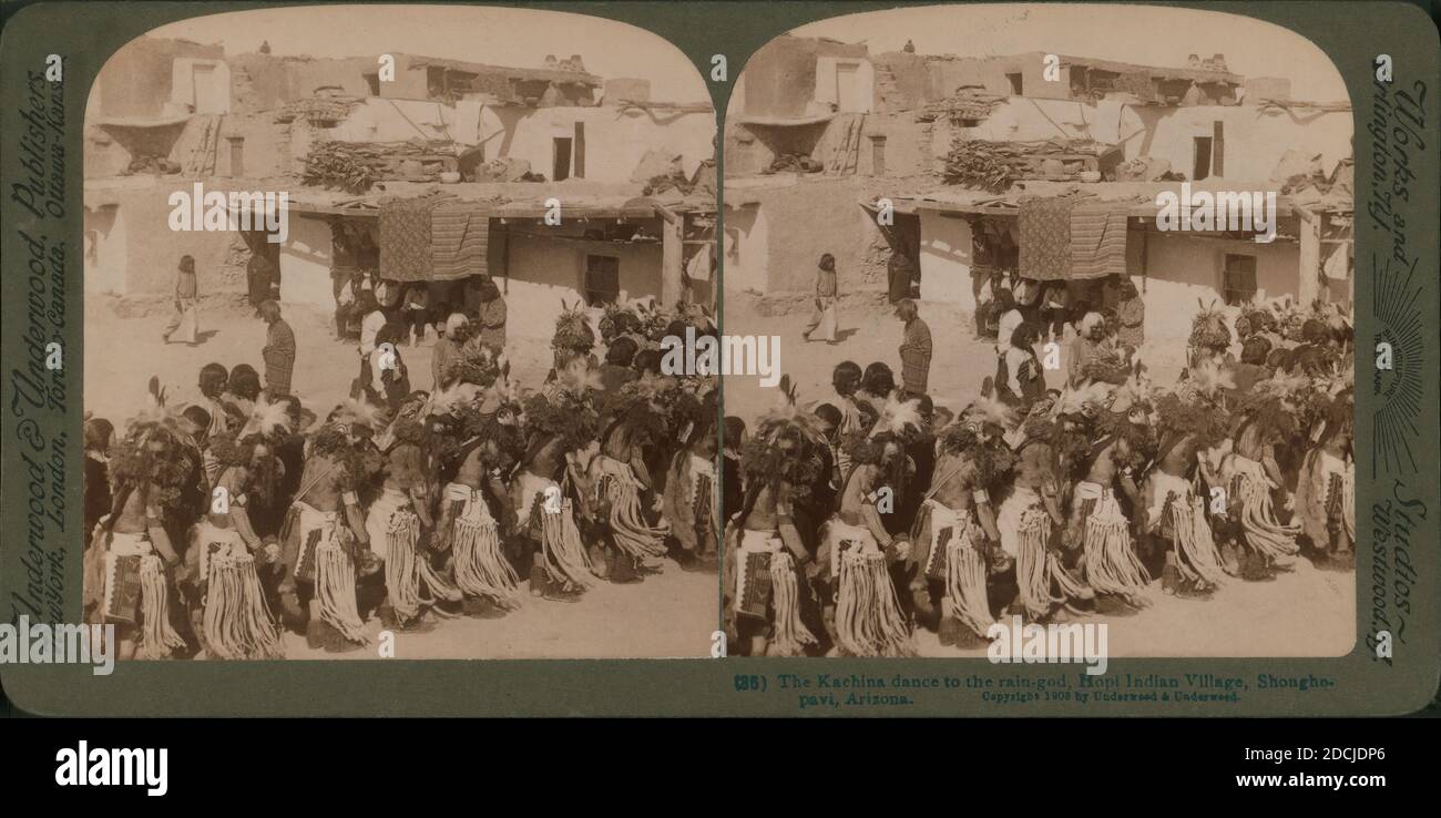 The Kachina dance to the rain-god, Hopi Indian village, Shonghopavi ...
