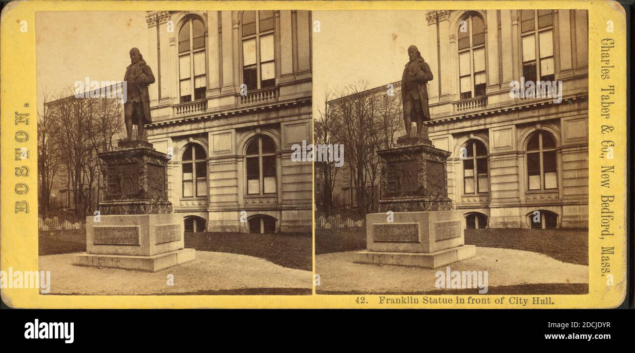 Franklin statue in front of city hall., still image, Stereographs, 1850 ...