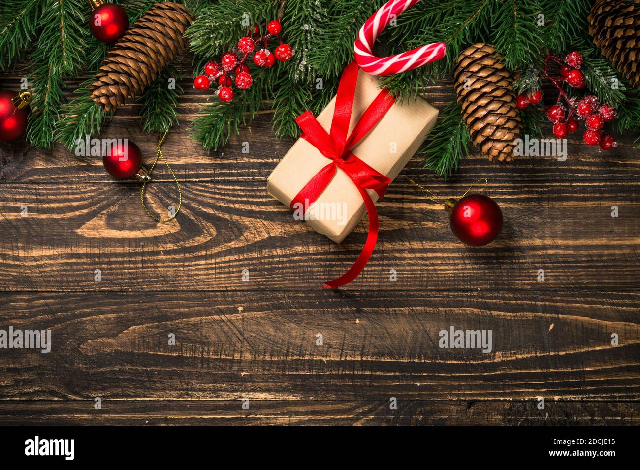 Christmas flat lay background with present and decorations Stock Photo ...