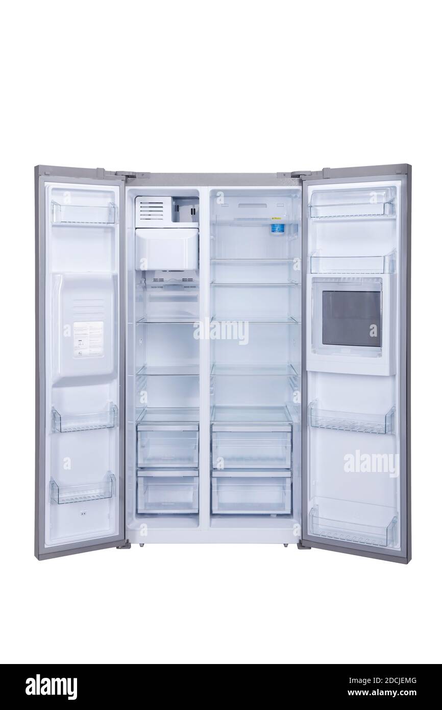 Front View of gray Side by Side Double Door Refrigerator .open door ...