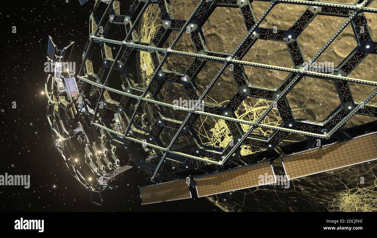 3D Illustration of a deep space honeycomb geodesic structure ...