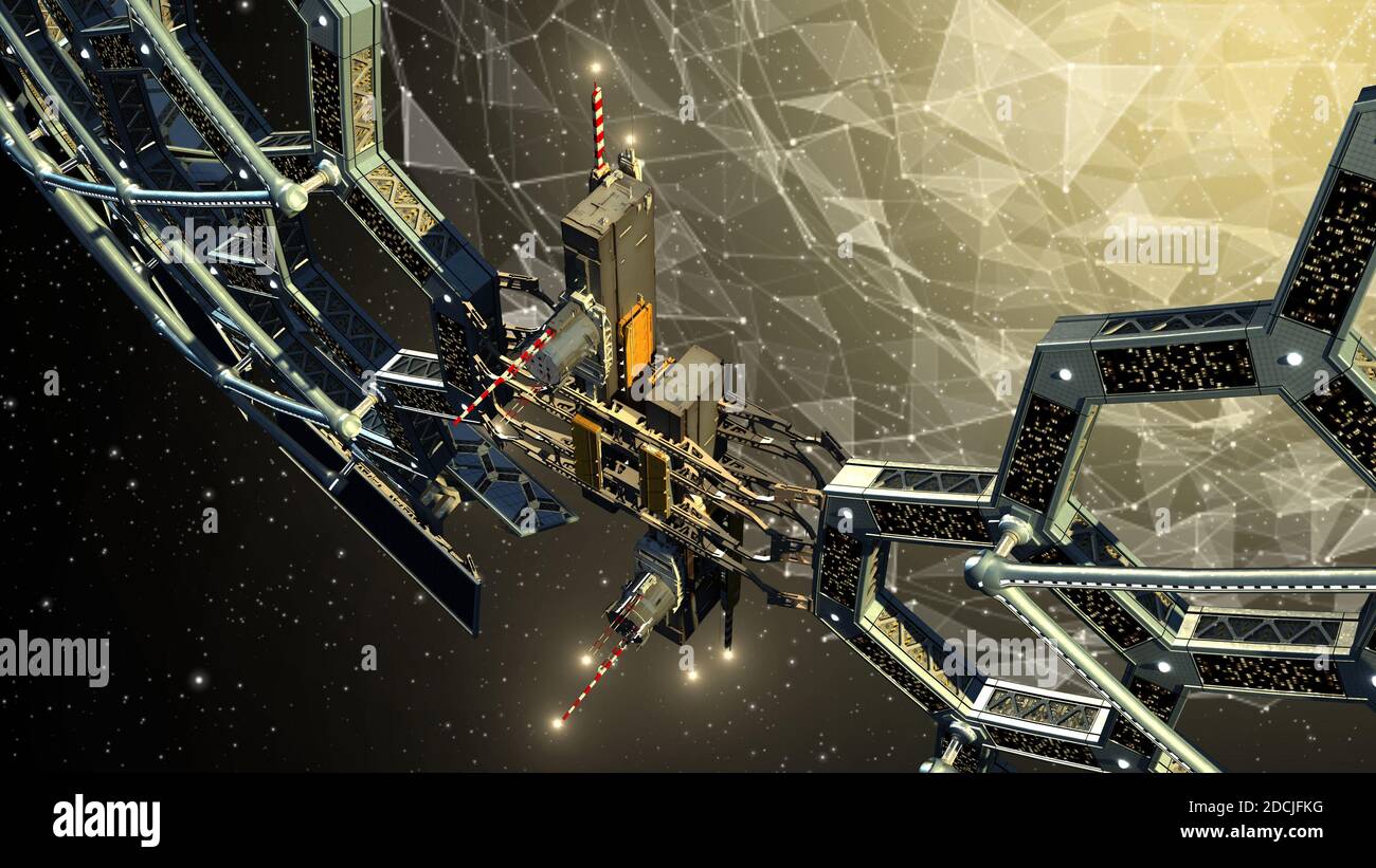 3D Illustration of a deep space honeycomb geodesic structure ...