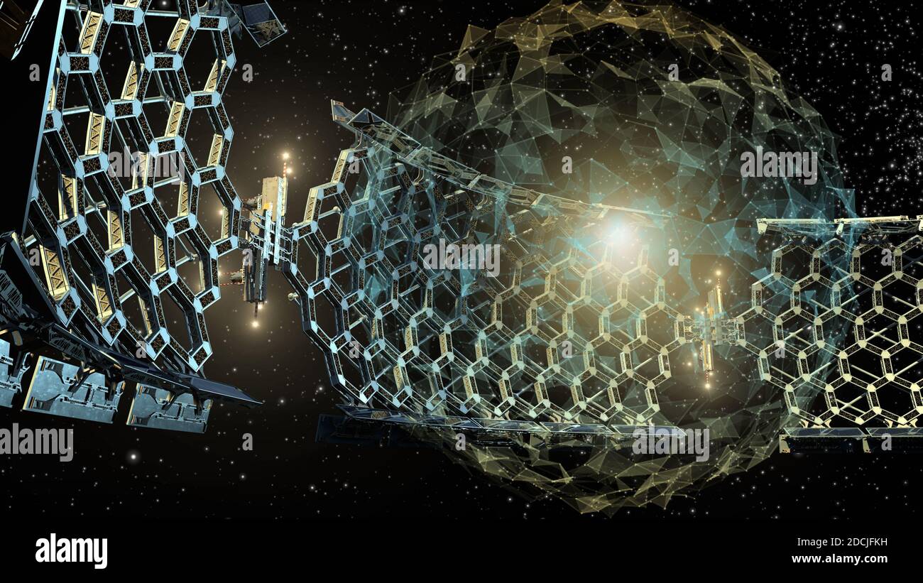 3D Illustration of a deep space honeycomb geodesic structure ...