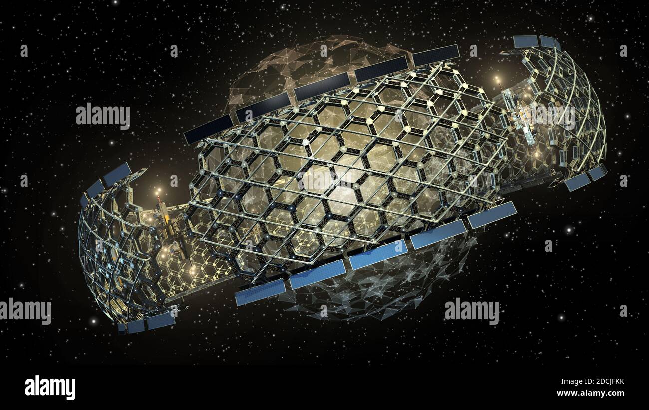 3D Illustration of a deep space honeycomb geodesic structure ...