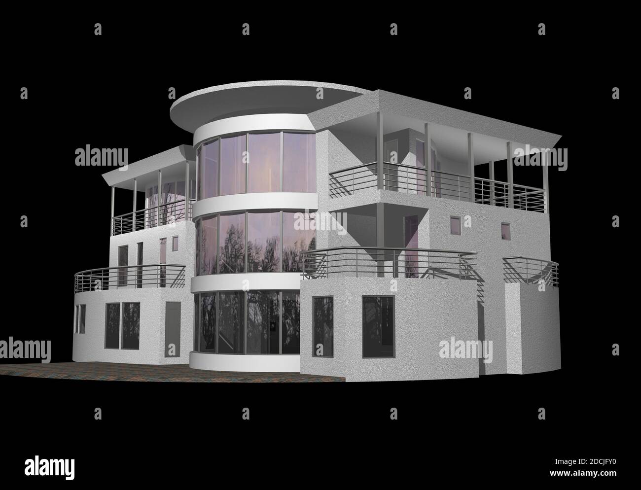 3D Rendering of a generic, contemporary house on a black background ...