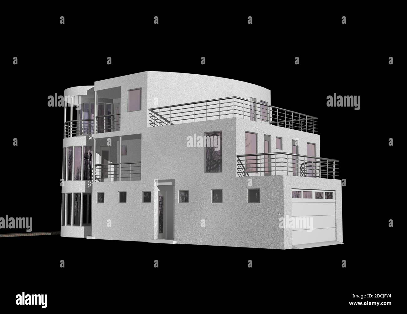 3D Rendering of a contemporary, generic house on a black background ...