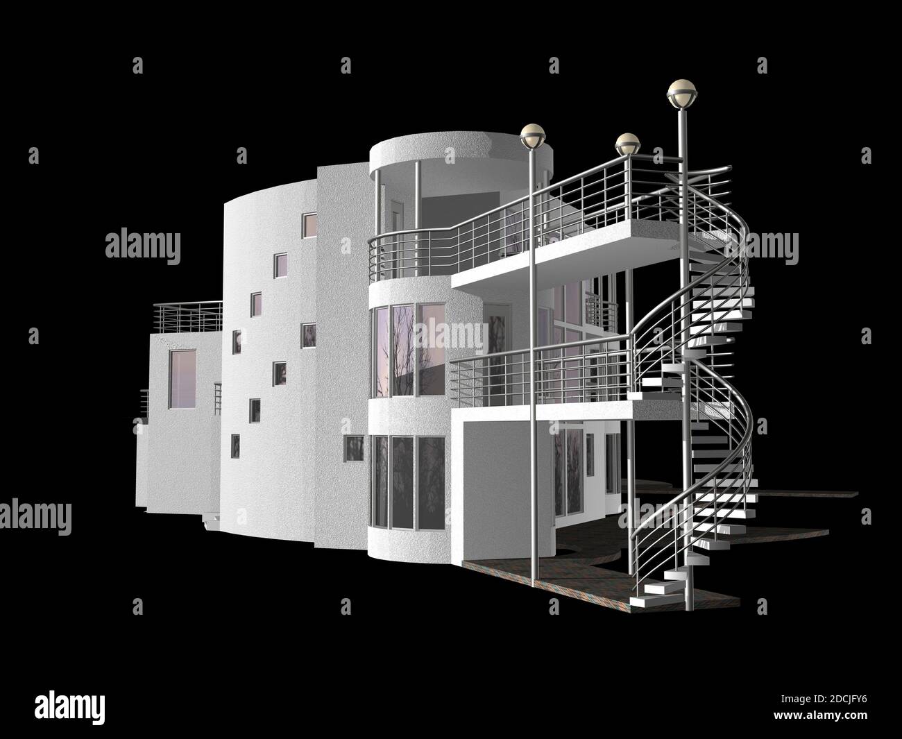 3D Rendering of a contemporary, generic house on a black background ...