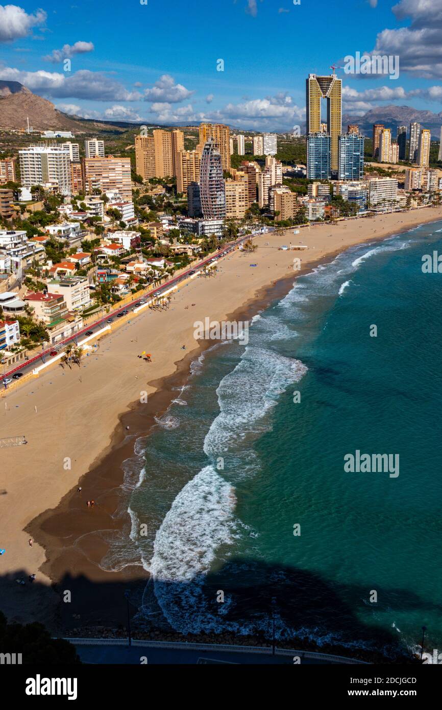 The popular holiday destination and winter sun venue of Benidorm, Costa ...