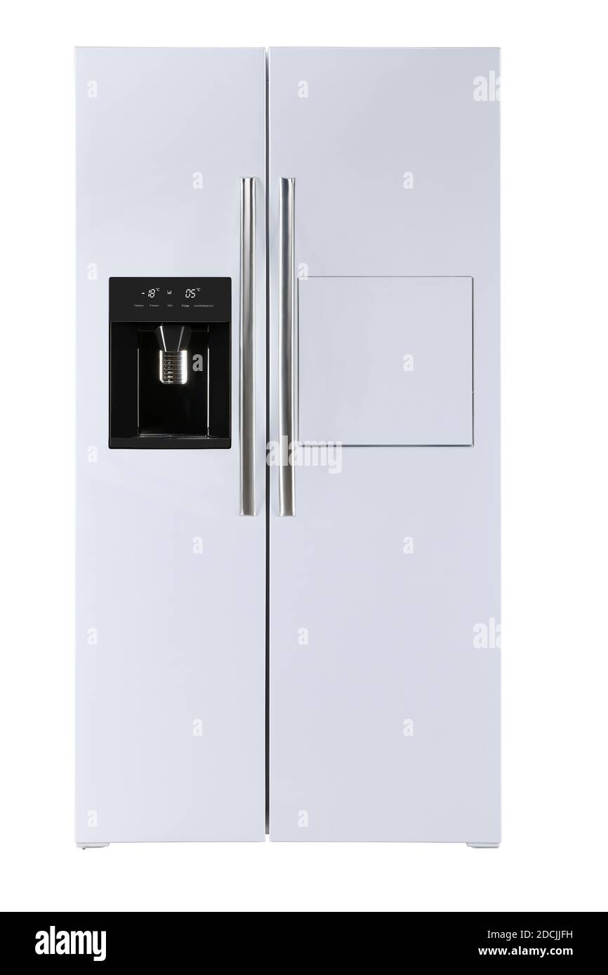 Front View of White Side by Side Double Door Refrigerator Stock Photo ...