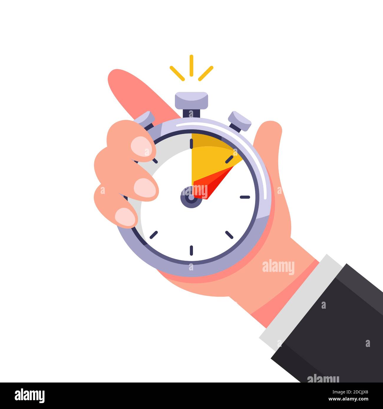 the coach holds a stopwatch in his hand and marks the time. flat vector ...