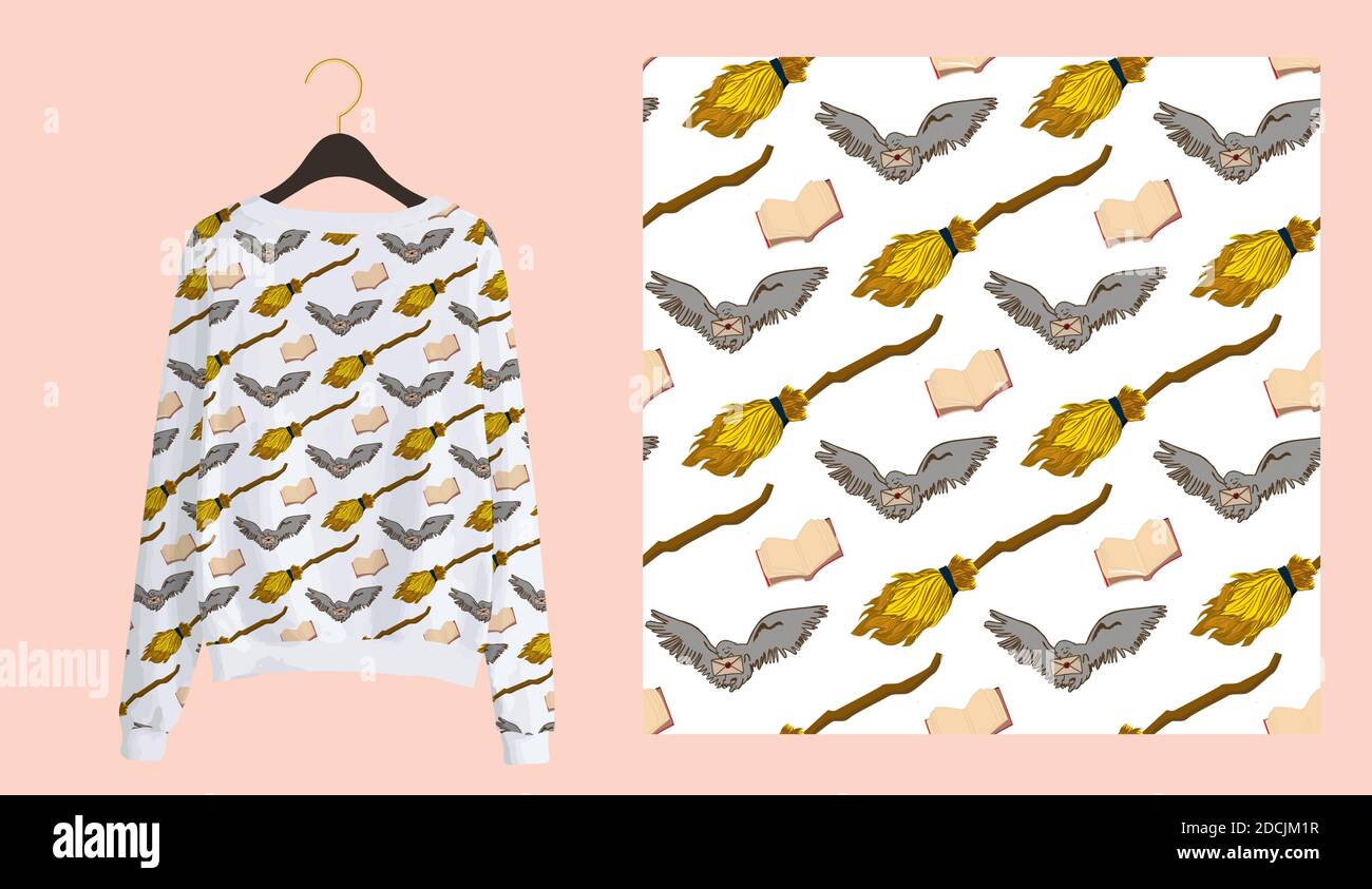 Trendy modern print for fabrics and textiles. Magic school seamless ...