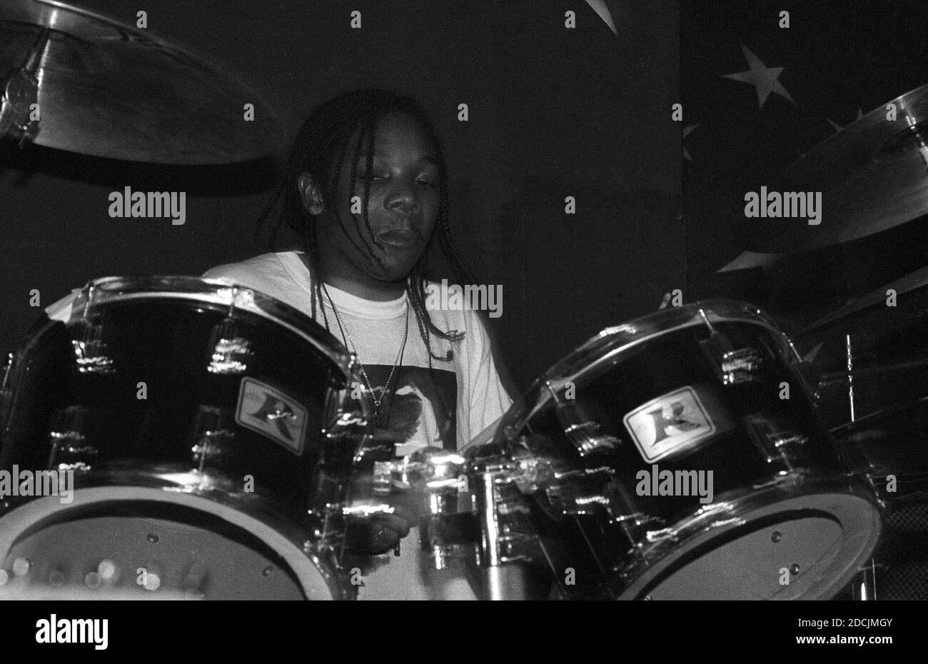 Drummer Spider Johnson Etienne playing with New Zealand indie band Dead ...