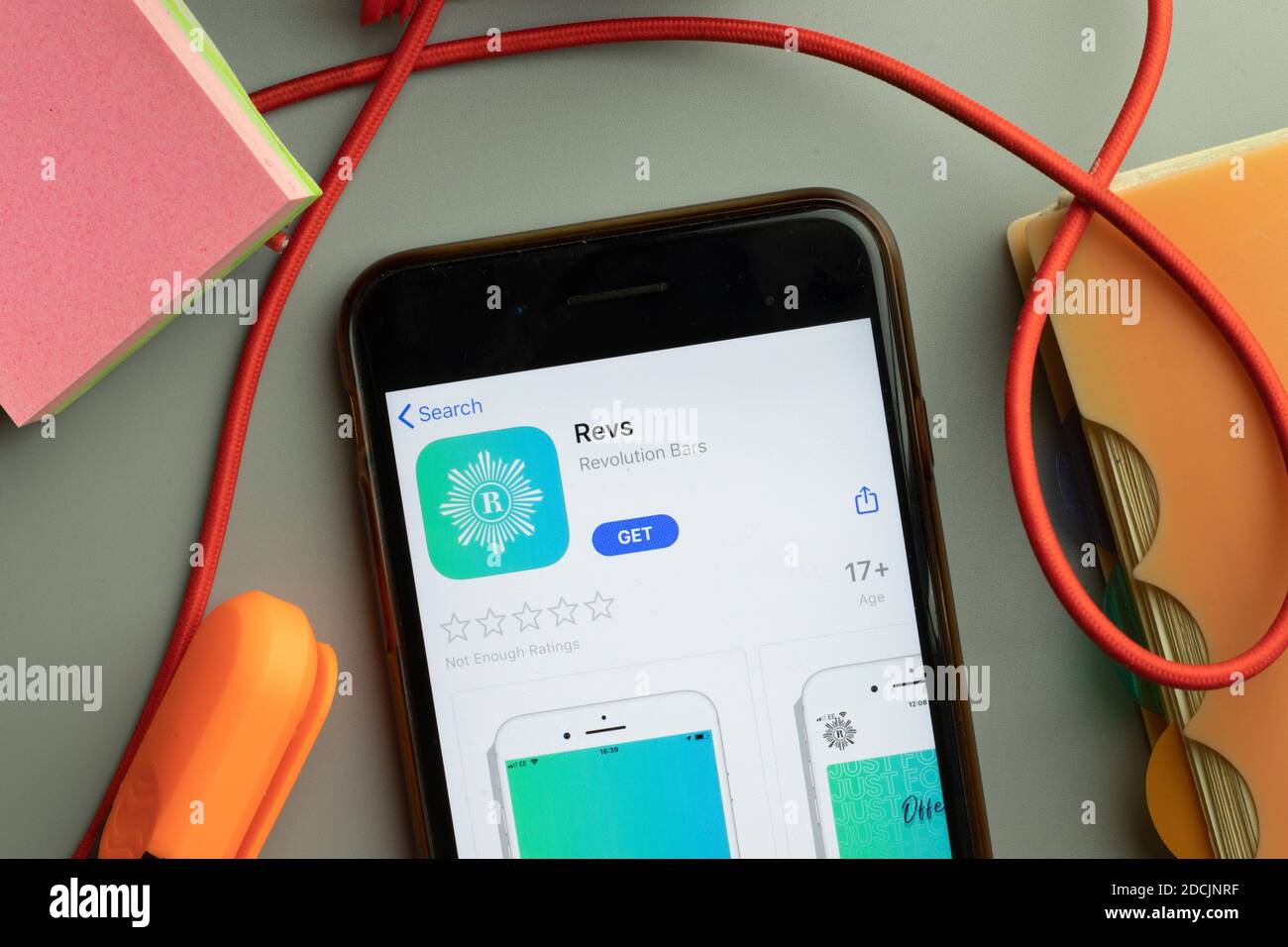 New York, United States - 7 November 2020: Revs app store logo on phone ...