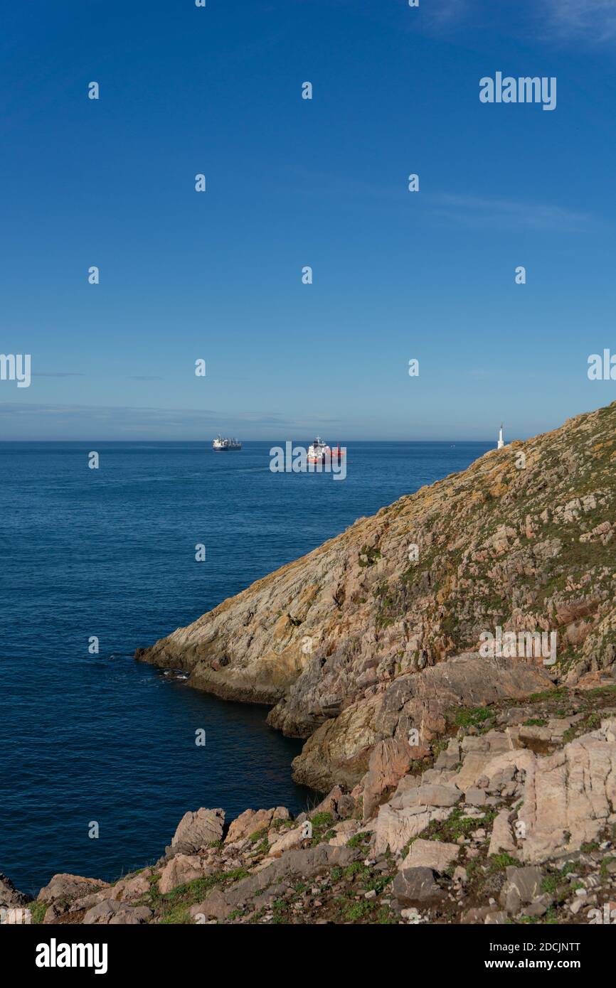 Avilés, Asturias / Spain - 7 November 2020: freight ships leaving the ...