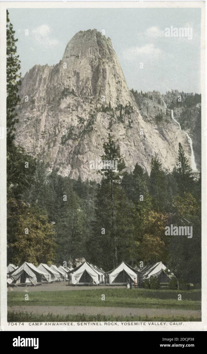 Camp Ahwahnee, Sentinel Rock, Yosemite, Calif., still image, Postcards ...