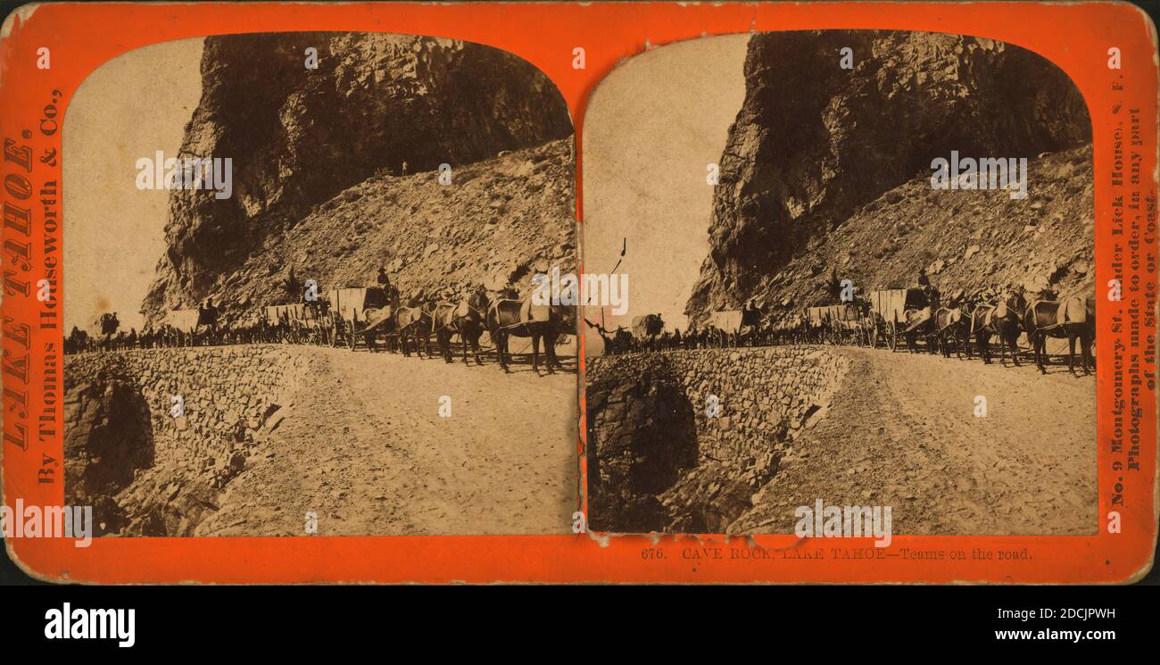 Cave Rock, Lake Tahoe. Teams on the road., still image, Stereographs ...