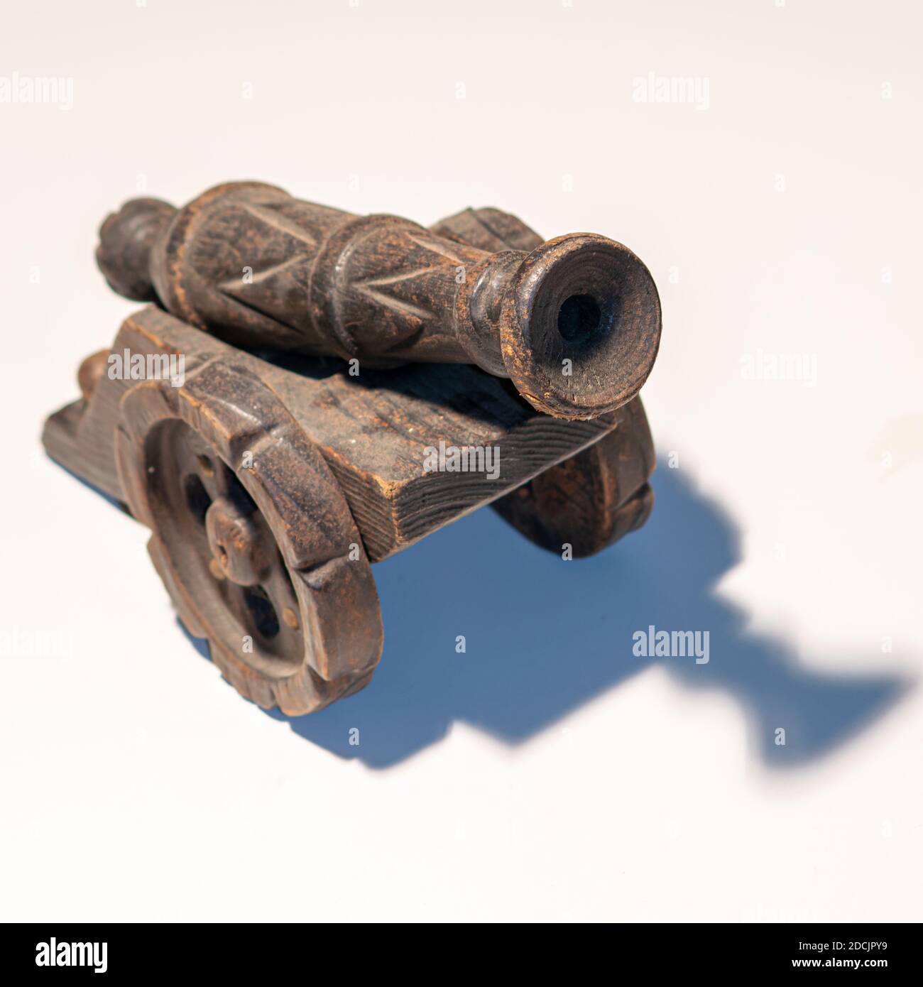 Handmade wooden Cannon in small scale used for decorating Stock Photo ...
