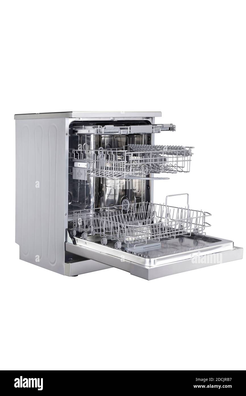 Open door dishwasher isolated on white background Stock Photo - Alamy