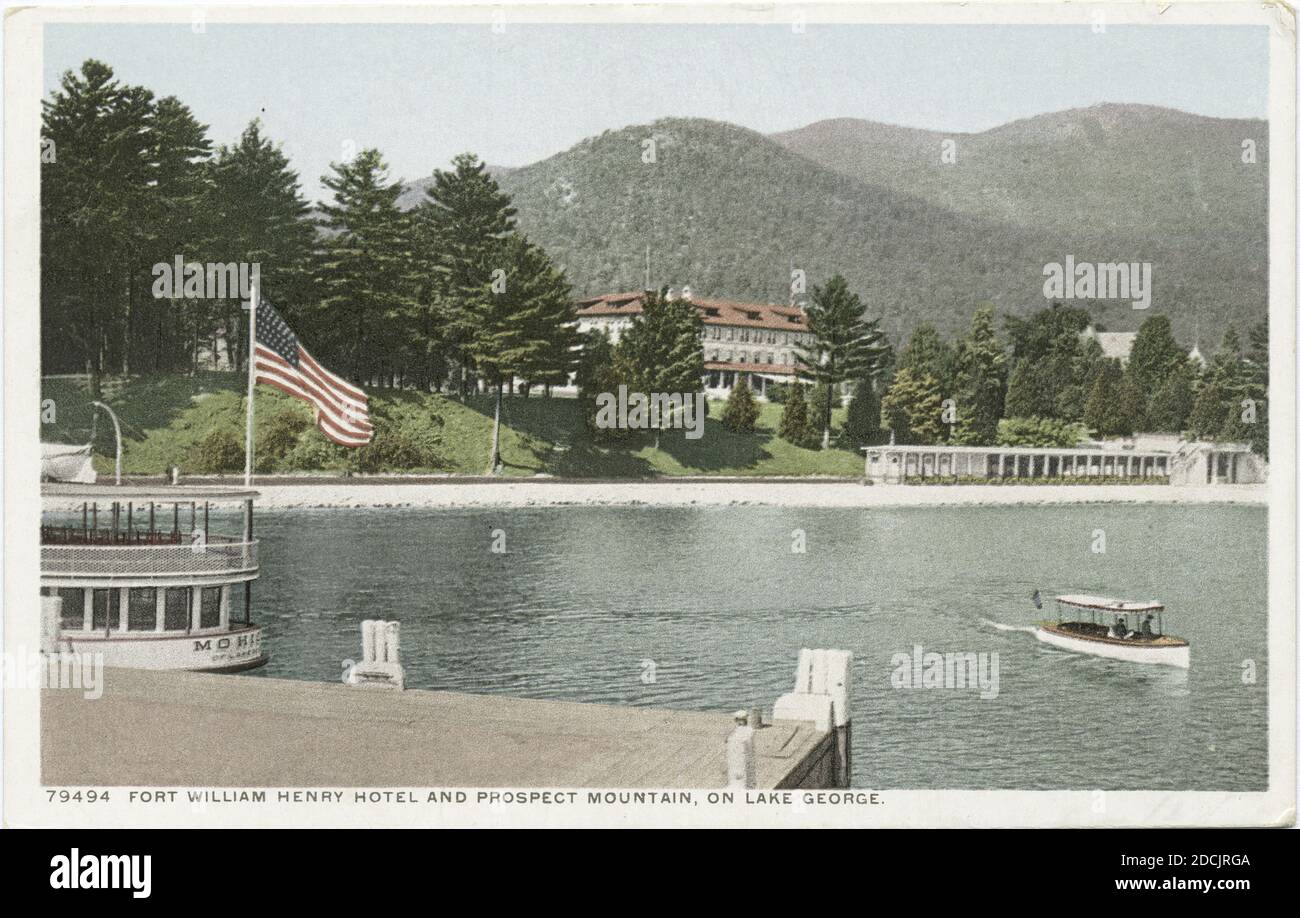 Fort William Henry Hotel and Prospect Mountain on Lake George, still ...