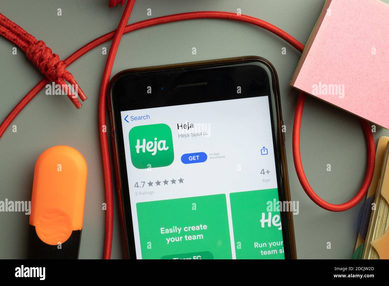 New York, United States - 7 November 2020: Heja app store logo on phone ...