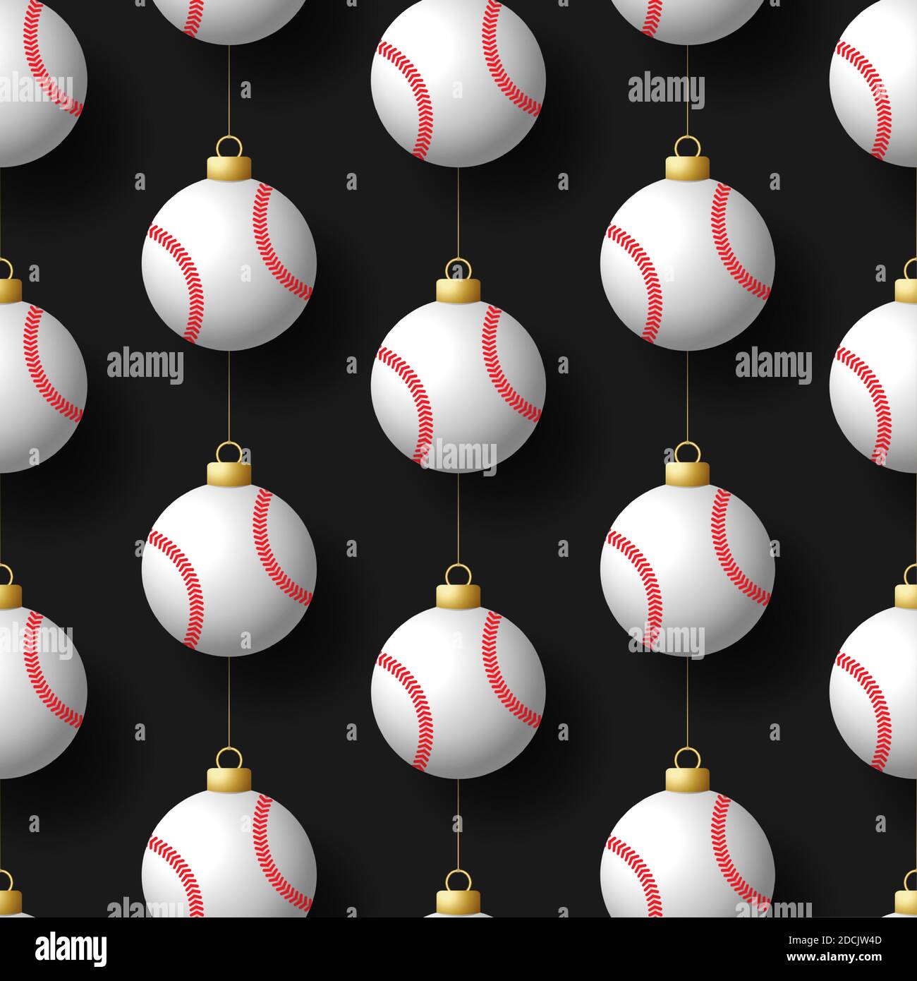 Merry Christmas baseball seamless pattern. Hang on a thread realistic ...