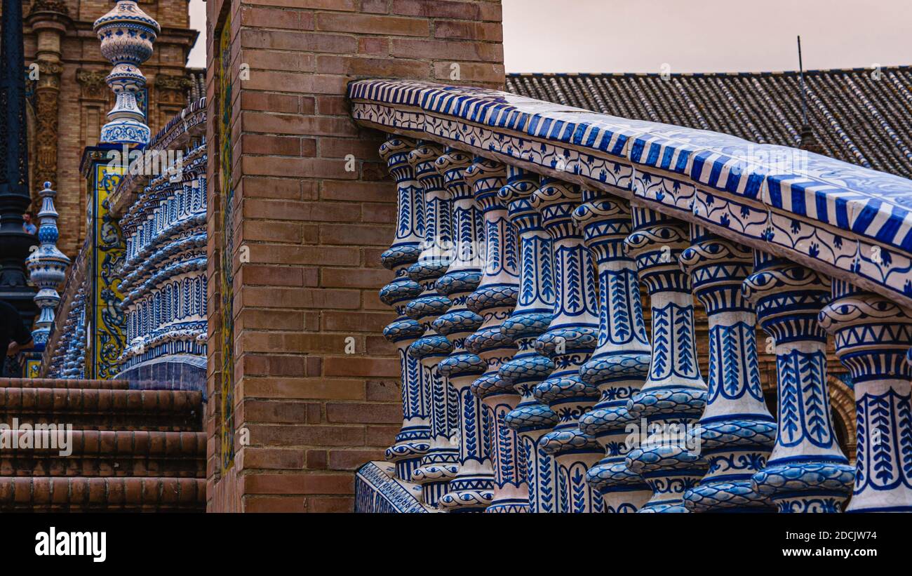 Detail of a ceramic balustrade in the Plaza de Espana Stock Photo - Alamy