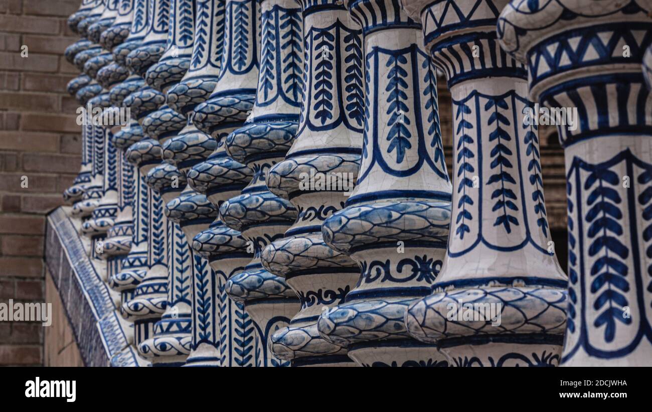 Detail of a ceramic balustrade in the Plaza de Espana Stock Photo - Alamy