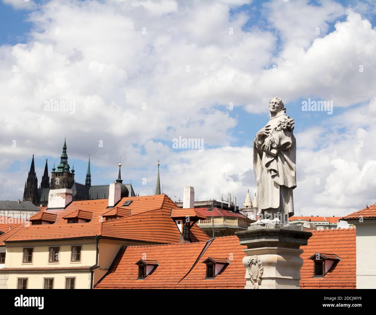 Baroque Statues on the Prague Charles Bridge with beautiful Castle ...