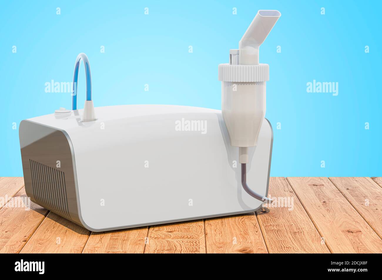 Medical inhaler, nebulizer on the wooden planks, 3D rendering Stock ...