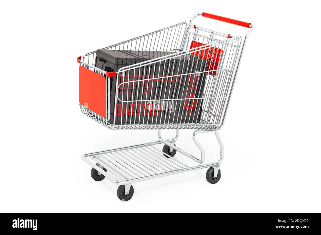 Sealed UPS battery inside shopping cart, 3D rendering isolated on white ...