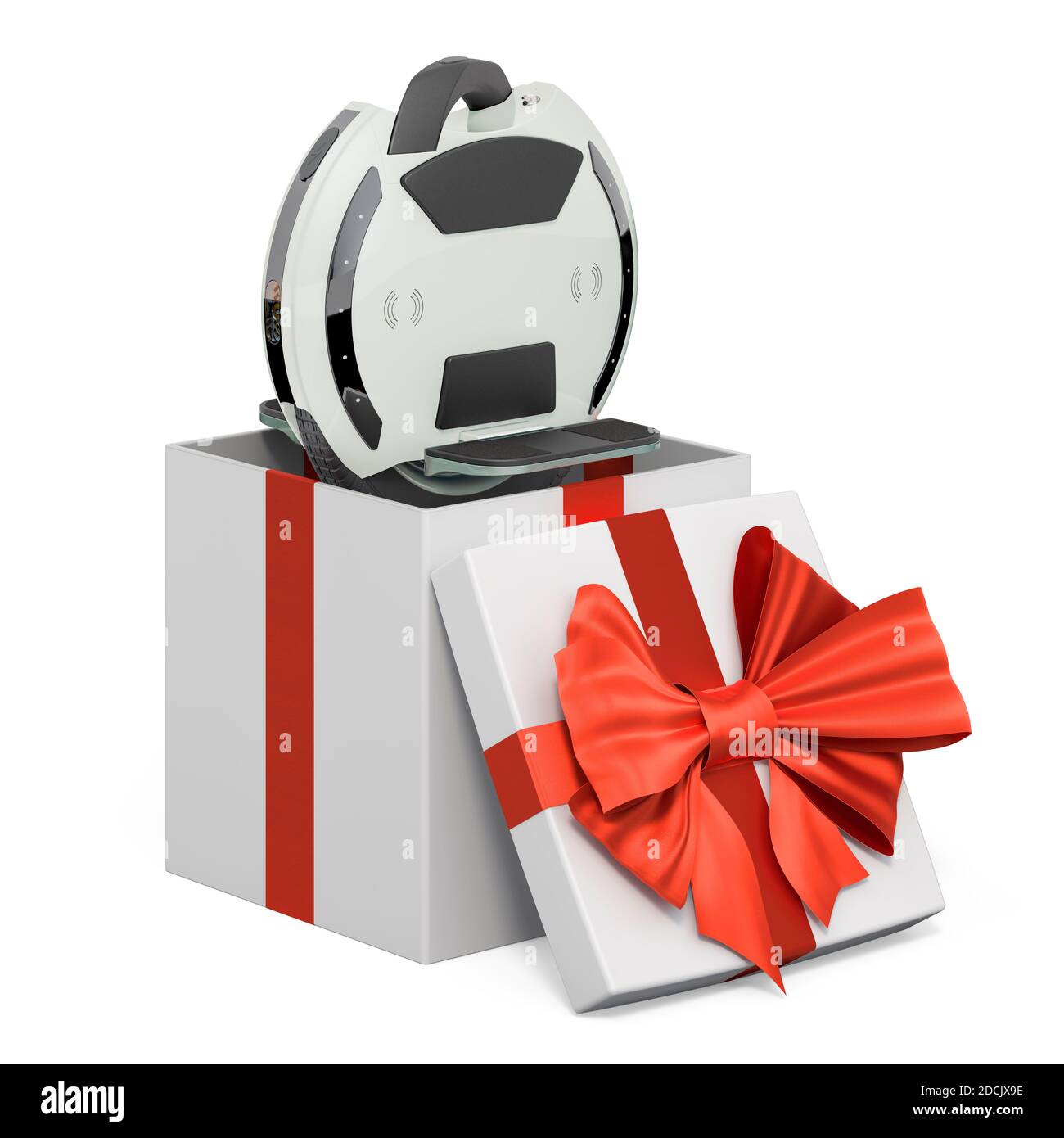 Electric unicycle inside gift box, present concept. 3D rendering ...