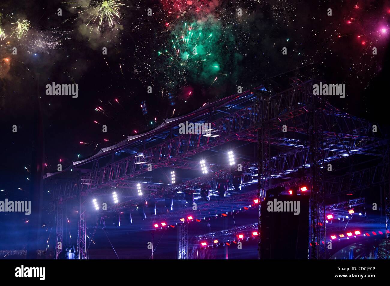 Concert stage with holiday firework Stock Photo - Alamy