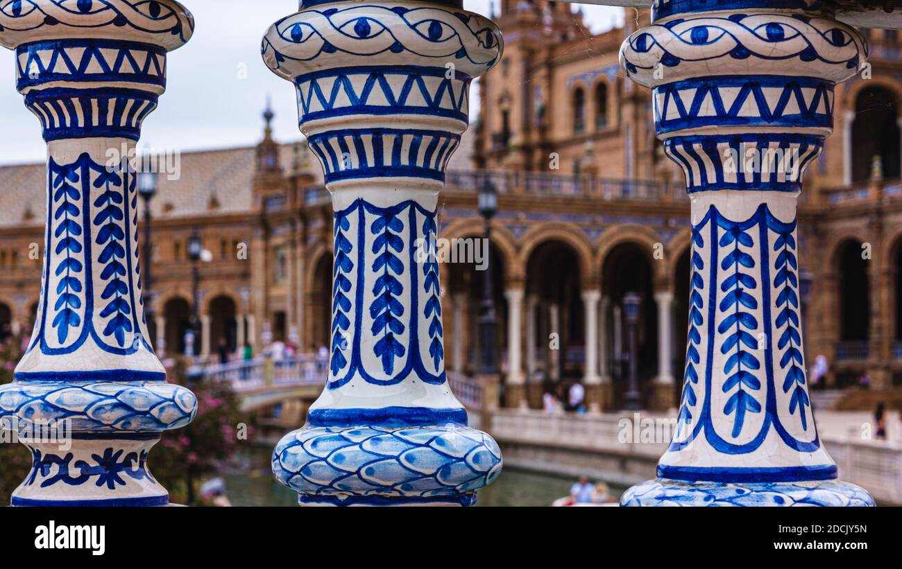 Detail of a ceramic balustrade in the Plaza de Espana Stock Photo - Alamy